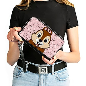 Buckle-Down PU Zip Around Wallet Rectangle Disney Chip n Dale Chip Smiling Pose Sprinkle Pink Black