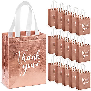 Sweetude 30 Pcs Thank You Gift Bags with Handles Bulk Reusable Goodie Bag Non Woven Foldable Handbag for Graduation Wedding Bridesmaid Gifts(10 x 8 x 4 Inch,Rose Gold)