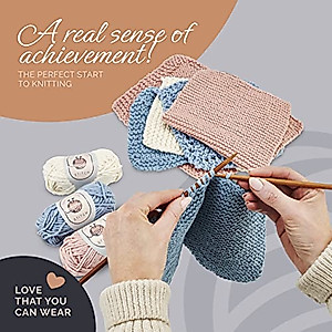 Knitting Kits for Beginners Adults – 6 Pcs Knitting Needle Set with 100% Cotton Yarn – Make Your Own Dishcloth Craft Kits for Adults – Includes Bamboo Knitting Needles and Yarn Needle – Fantastic Gift