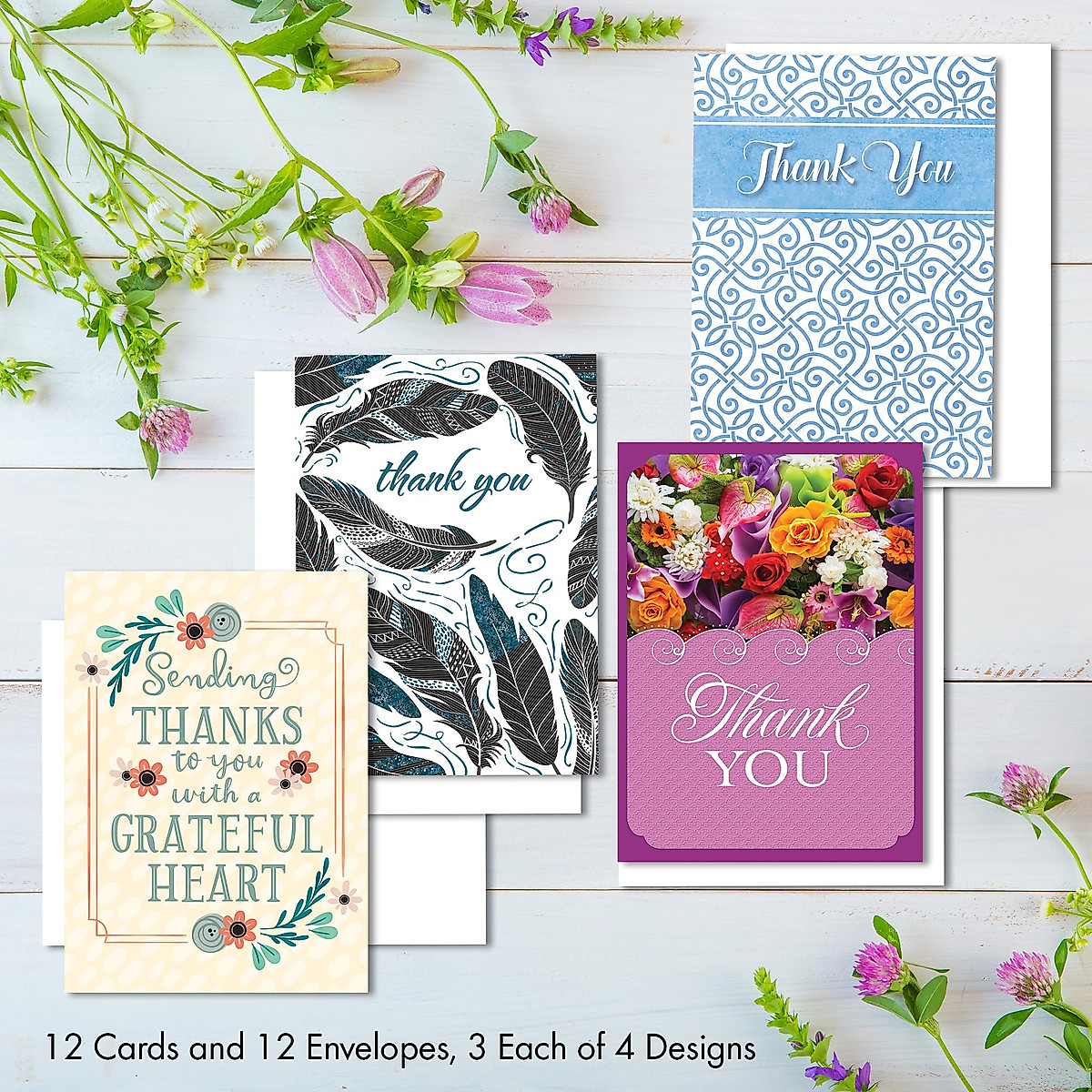 Faithfully Yours Designer Greetings Inspirational Thank You Boxed Card Assortment, With Gratitude with Biblical Scripture Verses (Box of 12 Greeting Cards with Envelopes)
