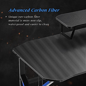 LUCKRACER Gaming Desk,39 Inch Gaming Table,K Shaped Computer Desk with Monitor Stand,Home Office Desk with Hook,CD/Gamepad Holder,Cup Holder and Speaker Holders Blue