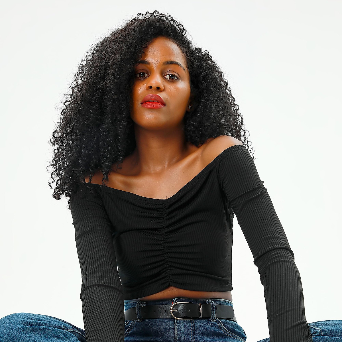 Earnda Women's Faux Leather Chic Belt for Ladies Jeans Black Medium