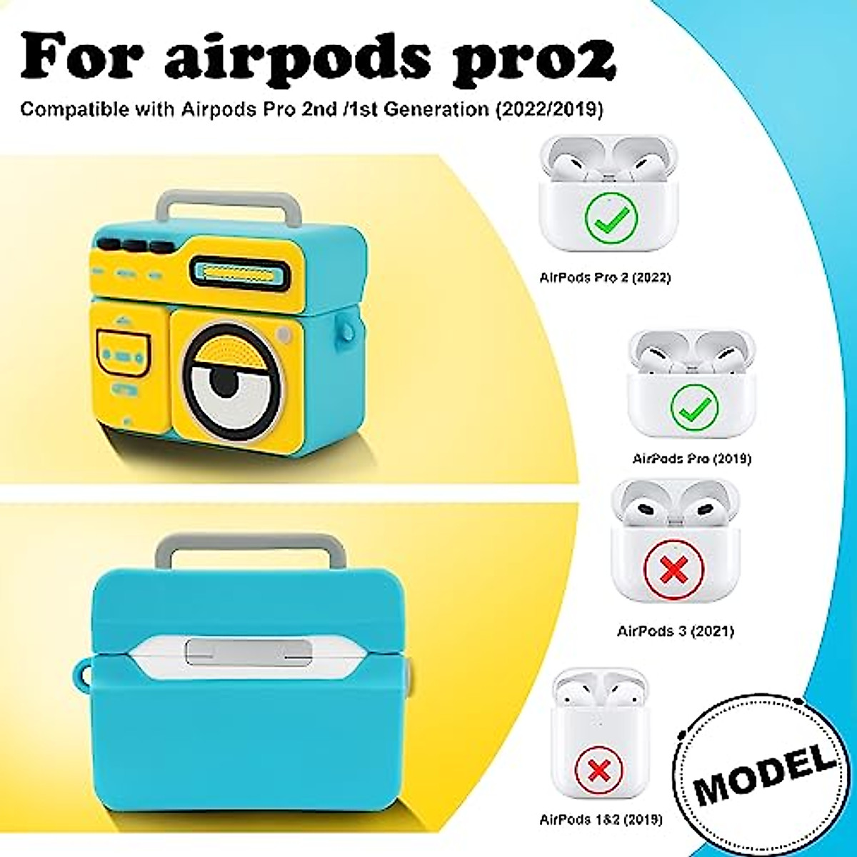 Buewutiry Compatible with Airpods Pro Case - Silicone Yellow Case for Airpod Pro 2nd Generation Case Cover - Funny Case for Airpods Pro 2 Case with Keychain for Men and Women (Yellow)