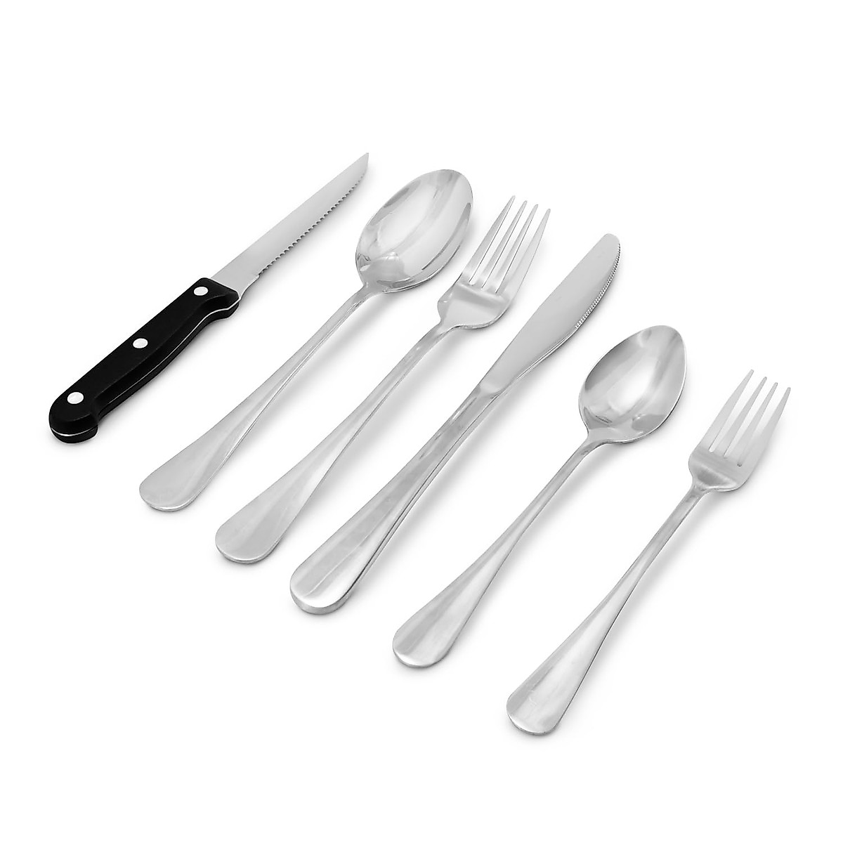 24 Piece Flatware Set Stainless Steel Flatware Set Fork Spoon Knife Steak Knife Cutlery Set for 4 People Dishwasher Safe (24 Pieces)