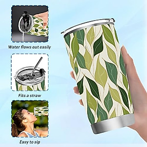 Green Leaves Stainless Steel car cup with Lid and Straw travel mug spill proof for café leakproof tumbler with lid and straw 20 OZ