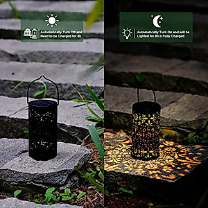 Sararoom 4 Packs Outdoor Solar Hanging Lantern, Decorative Retro Metal LED Lantern with Handle, IP65 Waterproof Dusk to Dawn Lantern for Table Garden Patio Yard Pathway Walkway Tree Fence,Retro