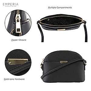 Emperia Ava Small Cute Saffiano Faux Leather Dome Crossbody Bags Shoulder Bag Purse Handbags for Women Black