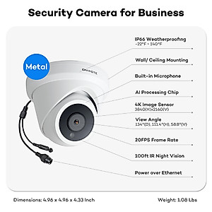 ONWOTE 16 Channel 4K PoE Security Camera System, 12MP 16CH Commercial NVR 4TB, 16x 8MP 134° Outdoor IP Cameras with Audio, AI Detect Human Vehicle, 100ft 60ft Ethernet Cables, Wired CCTV for Business