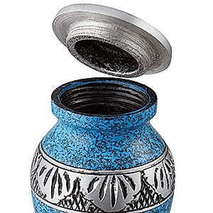 Reminded Small Cremation Urns for Human Ashes, Mini Keepsake Set of 4 Blue and Silver with Velvet Case