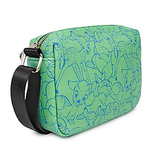 Disney Bag, Cross Body, Rectangle, Bambi and Thumper Outline Poses Stacked, Green Blue, Vegan Leather