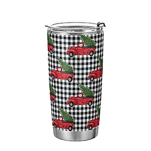 Yasala Christmas Tumbler Red Truck Black Plaid Insulated Coffee Cup Back to School Beverage Container Office Travel Mug with Straw and Lid 20oz Holiday New Year Gift