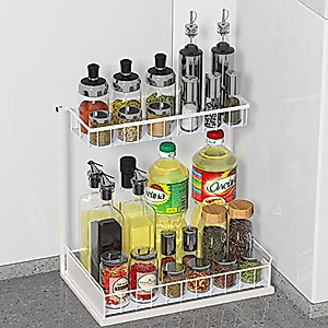 Under Sink Organizers and Storage, Pull Out Cabinet Organizer with Sliding Shelf 2 Tier Under Cabinet Storage Multi-purpose for Under Kitchen Bathroom Cabinet Organizer (White)