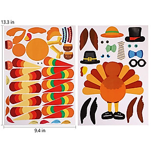 Lulu Home Thanksgiving Game, 20 Sheets Thanksgiving Make-A-Turkey Stickers, Kids DIY Turkey Sticker Craft for Fall Party, Thanksgiving Day, Family Gethering and Class Game