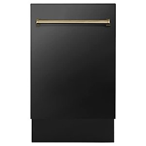 ZLINE Autograph Edition 18" Compact 3rd Rack Top Control Dishwasher in Black Stainless Steel with Champagne Bronze Handle, 51dBa (DWVZ-BS-18-CB)