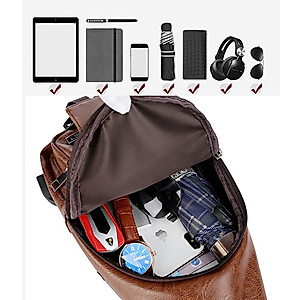 Men's Leather Sling Bag Multipurpose Daypack Shoulder Chest Crossbody Bag Black