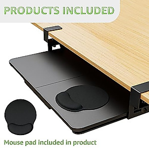 CALASK Desktop Keyboard Tray with Mouse Pad, Under Desk Pull Out, 26.77" X 11.81" Large Size Keyboard Tray with C-Clip Mount, Easy Installation, Computer Keyboard Stand, for Home Study and Office