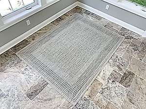 Benissimo 4 x 6 Indoor Outdoor Rug Tile Collection Non-Slip, Woven, Jute Backing Area Carpet for Living Room, Bedroom, Kitchen, Entryway, Hallway, Patio, Farmhouse Decor, Beige