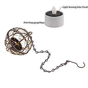 Solar Lights Outdoor Hanging Lanterns, ZHONGXIN Beaded Copper Wire Ball Candle Holder with Solar Tea Lights, Perfect for Home, Garden, Backyard, Pergola, Patio Umbrella, Tree, Window Decor-Set of 4