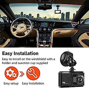 Dash Cam Front, Dash Camera for Car,3 Inch LCD Screen, 1080P Full HD Car Dashboard Recorder, 120° Wide Angle Dashcam, Gravity Sensor, WDR, Loop Recording, Motion Detection