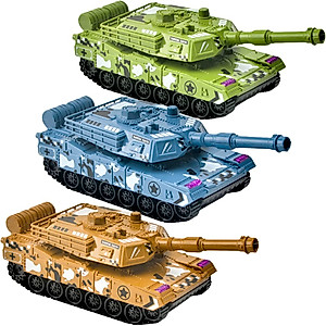 LUOZZY 3Pcs Simulation Tank Models Pull Back Tank Toy Desktop Tank Decor Creative Gifts - Yellow + Blue + Green