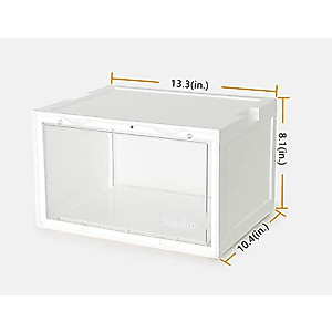 SupBro Led Collection Crate - Voice Control - Easy Access Storage Shoes box, Stackable Shoe Storage with clear plastic door for sneakers - (10.4 x 13.2 x 8.1 inch (2pack), White)