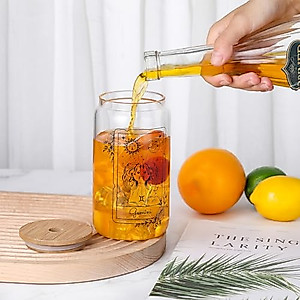 Uiifan 16 oz Zodiac Iced Coffee Glasses Beer Can Shaped Drinking Glasses Glass Cups with Lids and Straws Cleaning Brush Cute Drinking Jars Zodiac Gifts for Women Men Tea Soda (Gemini Style)