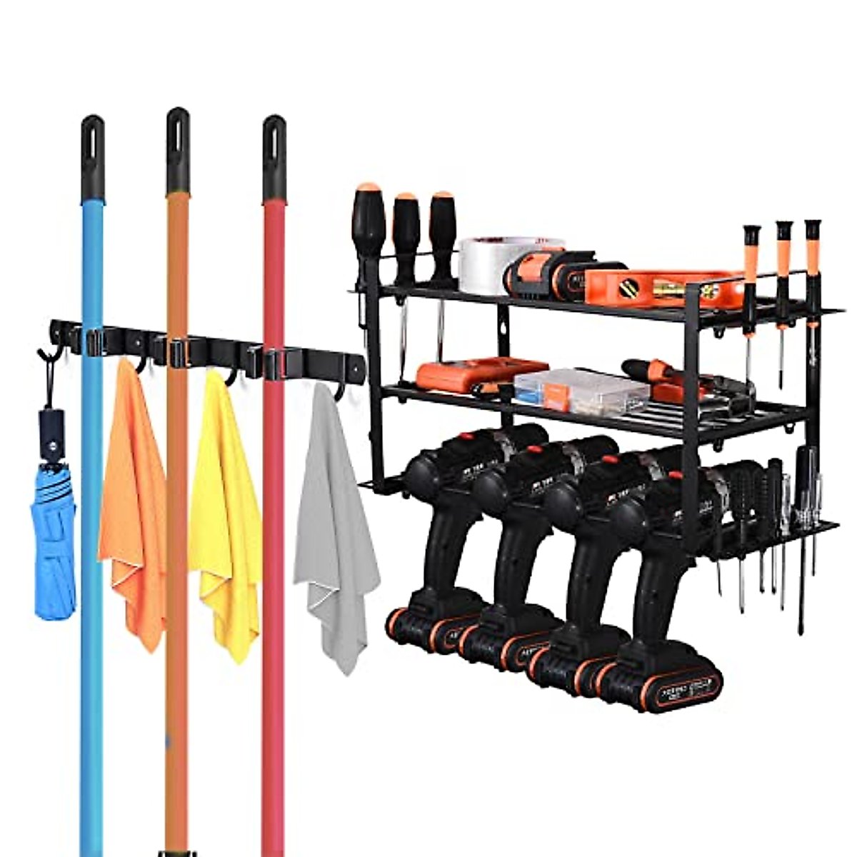 ALIEN SYSTEM Power tool shelf and storage hooks (Power tool organizer & Mop holder)
