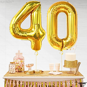 KatchOn, Gold 40 Balloon Numbers - Big, 40 Inch | Gold 40th Birthday Decorations for Men | Gold 40th balloons, 40th Birthday Balloons for 40th Birthday | Happy 40th Birthday Decorations for Women Gold