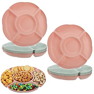 Lyellfe Set of 12 Divided Serving Tray, Eco-friendly Wheat Straw Snack Appetizer Serving Dish, 10 Inch Nut Candy Platter, Round Relish Tray for Party, Chips and Dip, Veggie