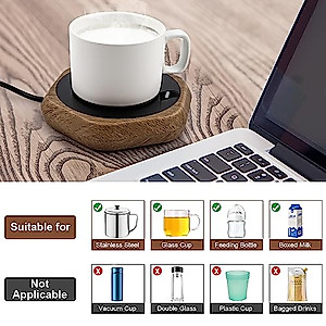 Coffee Mug Warmer:Auto On/Off Gravity-Induction Beverage Cup Warmer for Office Home Desk-Candle Warmer Coaster&Warming Heating Coffee Milk Tea Hot Chocolate-Wood Grain