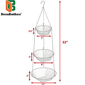 DecoBros Hanging Fruit Basket 3-Tier, Chrome