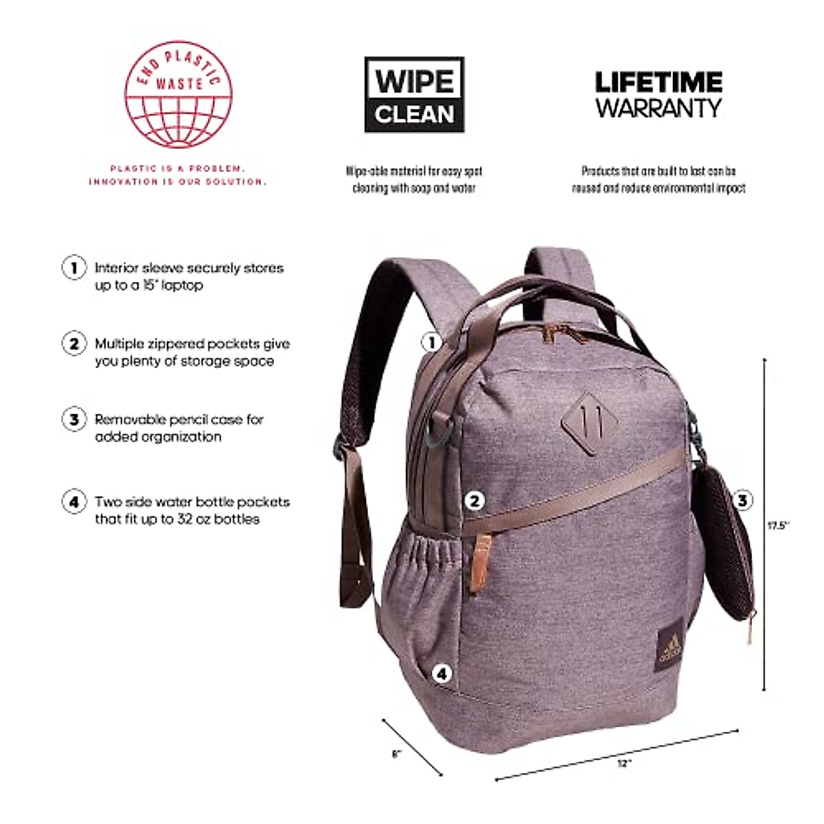 adidas Squad Backpack, Jersey Wonder Oxide Purple/Rose Gold/Shadow Maroon Purple, One Size