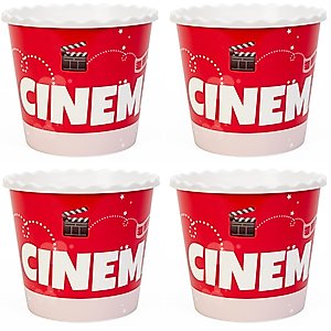 Retro Style Reusable Plastic Popcorn Containers/Popcorn Bowls Set for Movie Theater Night - Washable in The Dishwasher - (BPA Free-4 Pack) (Cinema)