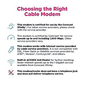 Motorola MG8702 | DOCSIS 3.1 Cable Modem + Wi-Fi Router (High Speed Combo) with Intelligent Power Boost | AC3200 Wi-Fi Speed | Approved for Comcast Xfinity, Cox, and Charter Spectrum