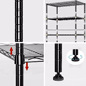 SUNNYSONG 5 Tier Metal Storage Shelves, Kitchen Storage Shelf,Metal Storage Shelves Unit Perfect for Laundry Bathroom Closet Shelves Microwave Stand (Black, (21.25 x 11.42 x 58.26))