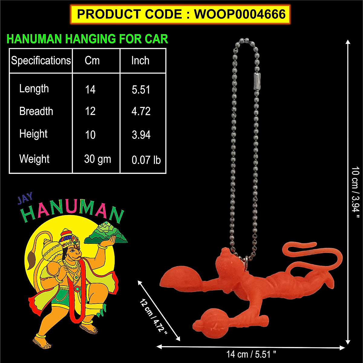 Divine Mantra Flying Hanuman Car Hanging Rearview Mirror Accessories Charm Lord Bajrang Bali Home Wall Decor Items Kitchen, Balcony, Garden, , Aesthetic Decorative Lucky - Orange (1) (WOOPCOM442)