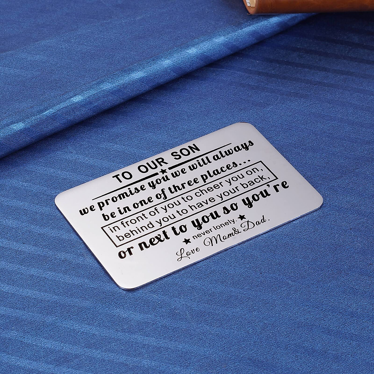 Kvekstio To Our Son Engraved Wallet Card for Him from Mom Dad, Graduation Back to School to Teen Boy from Parent, 16th 18th Birthday Gifts for Sons