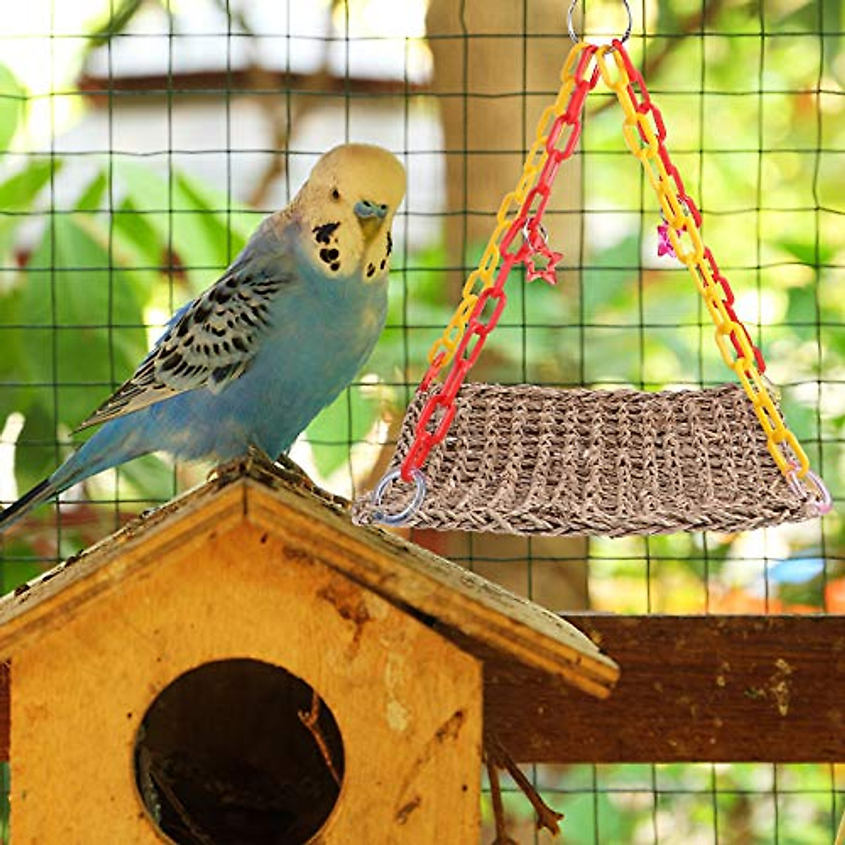 POPETPOP Straw Rope Parrot Swing Perch Birds Flying Trapeze Toy Parakeets Molar Toys Parrot Macaw Training Toys Parakeets Biting Plaything Hanging Toy