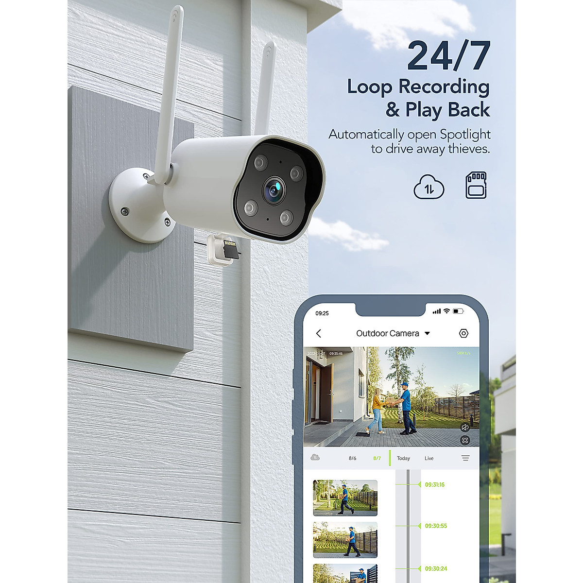 GNCC 2K Outdoor Camera for Home Security, 3MP WiFi Security Camera, Motion Detection Siren, 2K Night Vision, IP65 Waterproof, 2.4Ghz WiFi,SD&Cloud Storage, APP Remotely Control, T1Pro