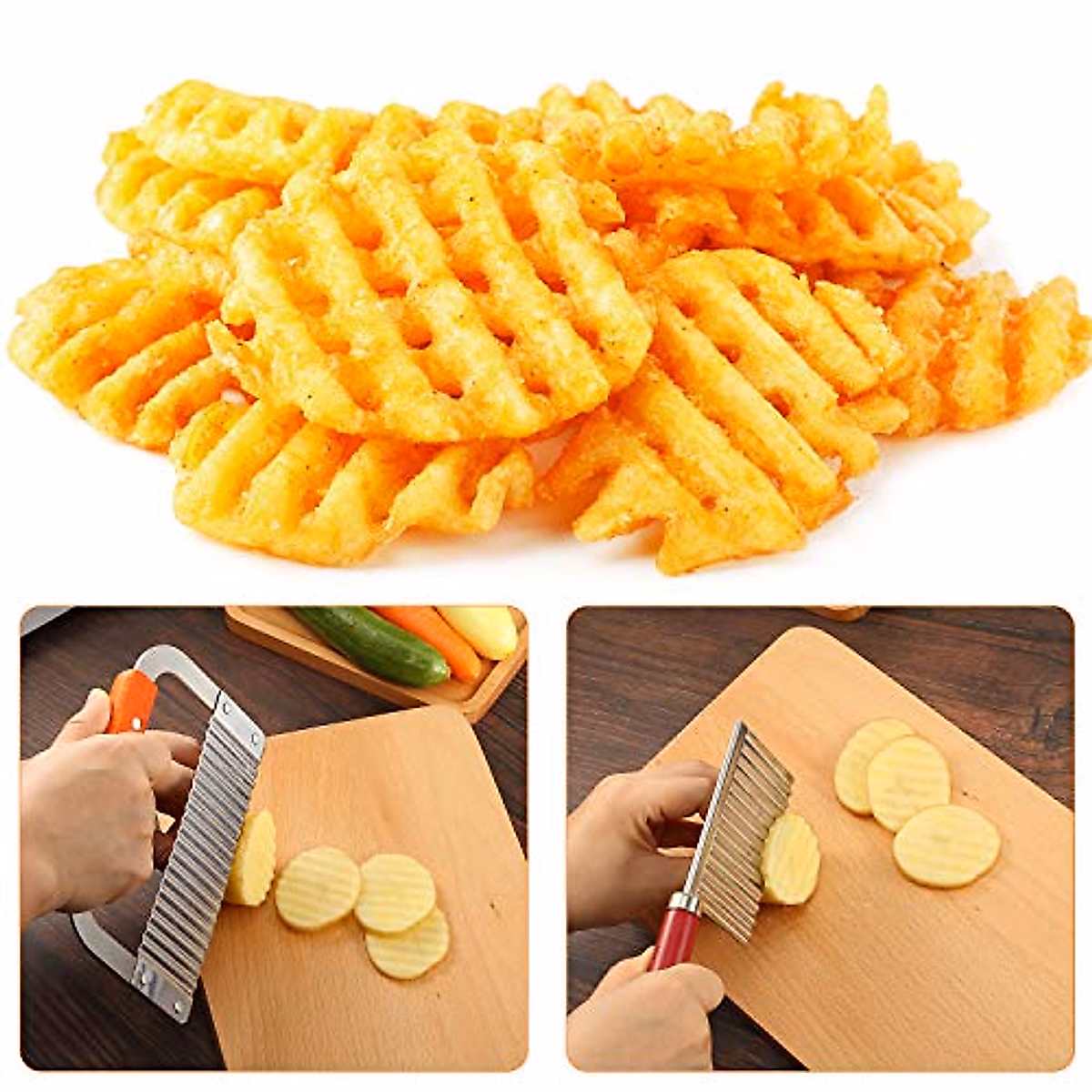 2 Pieces Crinkle Cutters for Vegetable Potatoes Fries Stainless Steel Wavy Slicers Kitchen Crinkle Cutter Knife Chipper Salad Chopping Cucumber Carrot Fruit
