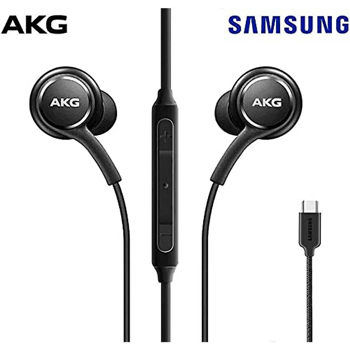 SAMSUNG AKG Earbuds Original USB Type C in-Ear Earbud Headphones with Remote & Mic for Galaxy A53 5G, S22, S21 FE, S20 Ultra, Note 10, Note 10+, S10 Plus - Braided - Includes Velvet Pouch - Black