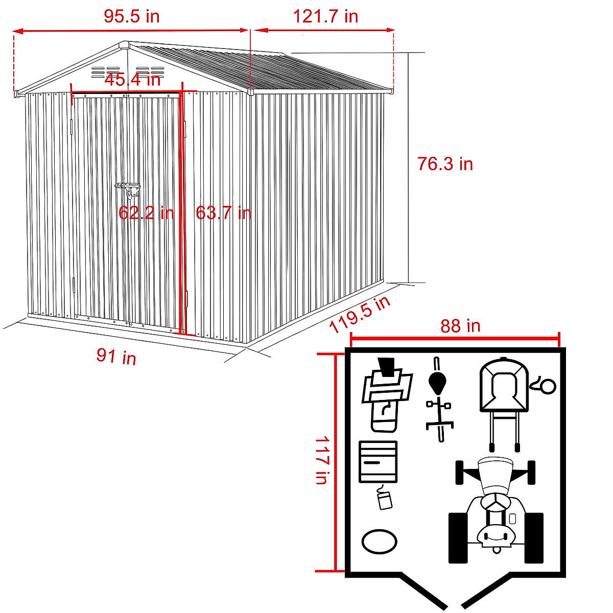 VEIKOU 8 x 10FT Storage Shed with Thickened Galvanized Steel, Outdoor Storage Shed with Lockable Door & Air Vents, Garden Tool Metal Shed for Patio Garage Yard, Grey