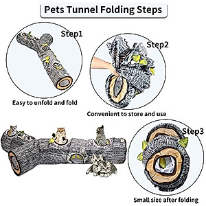 Fhiny Large Cat Tunnel, 3 Way Collapsible Tube with Peek Holes Cat Tunnels for Indoor Cats Interactive Maze Toy for Kitty Puppy Rabbits Ferrets Squirrels Guinea Pigs Chinchillas