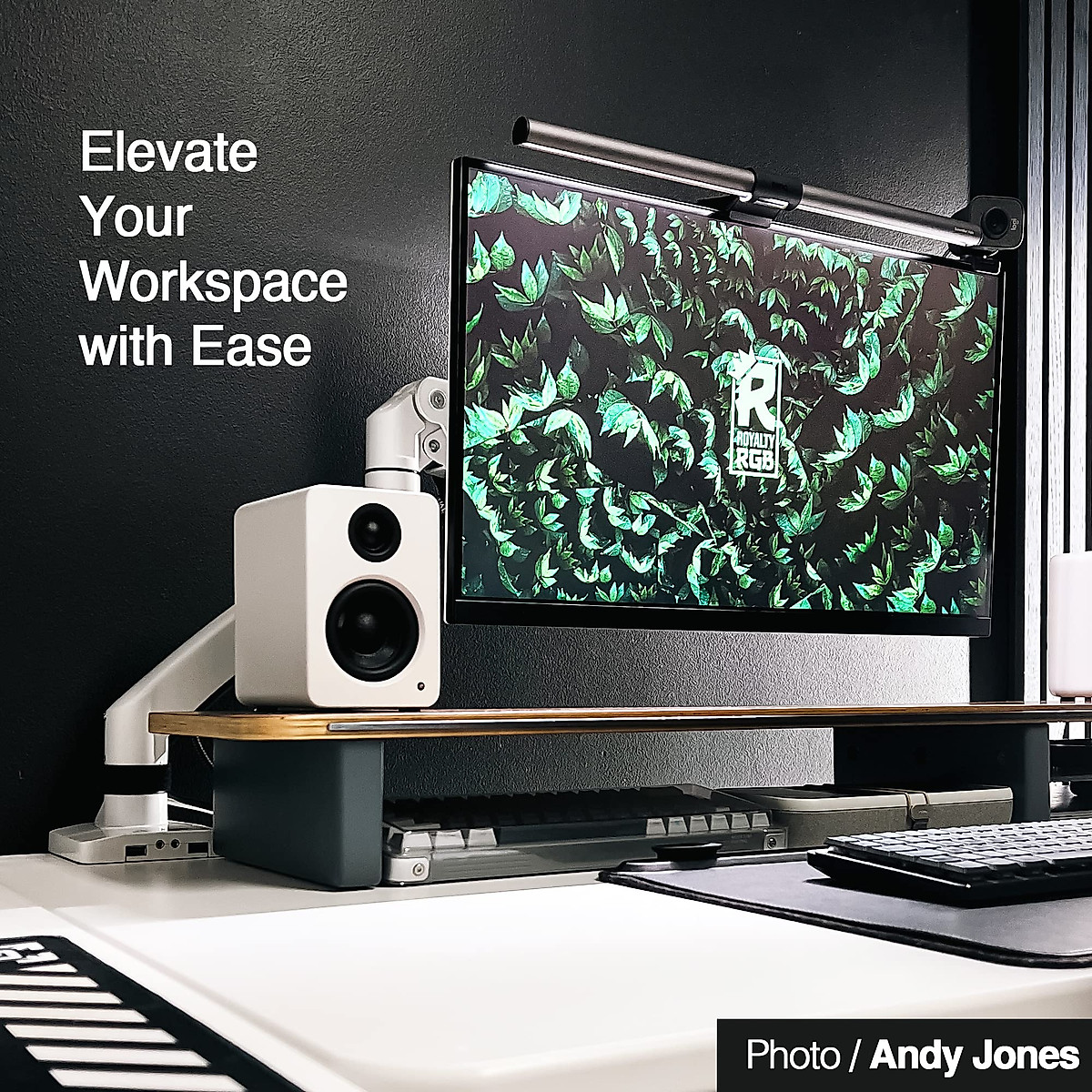 AVLT Single 17"-49" Super Ultrawide Monitor Arm for Screens Up to 50 lbs, Premium Aluminum Desk Stand, Adjustable Pneumatic Height, Full Motion Swivel Tilt Rotation, USB 3.0 & AUX Ports, White