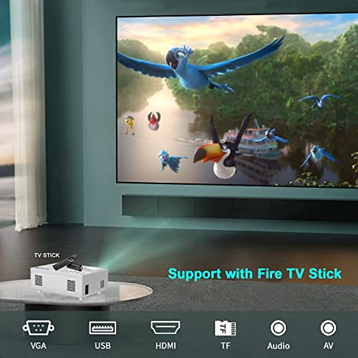 WTONISY Mini Projector,720P Native Home Video Projector,1080P Supported Film Projector with HDMI VGA AV USB Port