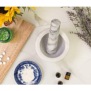 HIC Footed Mortar and Pestle Set, Spice Herb Grinder, Solid Carrara Marble