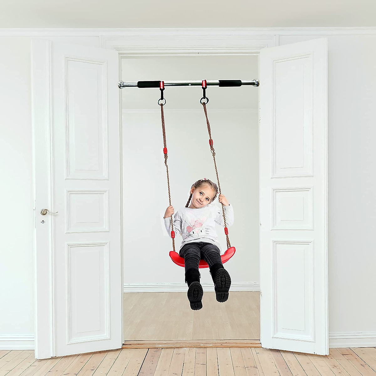 Plastic Swing Seat,Kids Swing Seat with 6.6ft Adjustable Rope and 2 Carabiners,Red Swings Pro with Non Slip Tape for Backyard Playground Indoor Outdoor