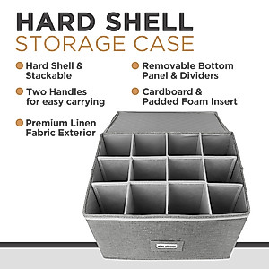 LotFancy Stemware Storage Container, Hard Shell, Stackable Wine Glass Storage Box with Dividers & Handles, Crystal Glassware, Champagne Flute, Drinkware Case for Moving, Grey