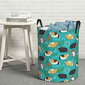 FOISIIAEA Laundry Basket Guinea Pig and Food Oxford Cloth Collapsible Laundry Hamper Storage Basket with Handle for Kitchen Bedroom Living room