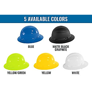 Bullhead Safety Full Brim Hard Hat with Six-Point Ratchet Suspension, Reversible Construction Hard Hat for Safety with Brow Pad and EZ-Click Adjustment, OSHA/ANSI Compliant, Matte Black Graphite